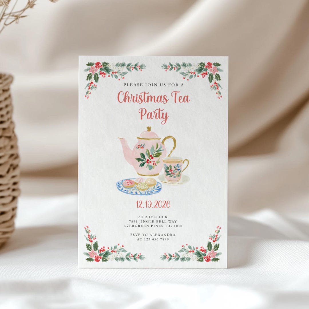 Christmas Tea Party Invitation - Floral Holiday Brunch Tea Party Invite ...