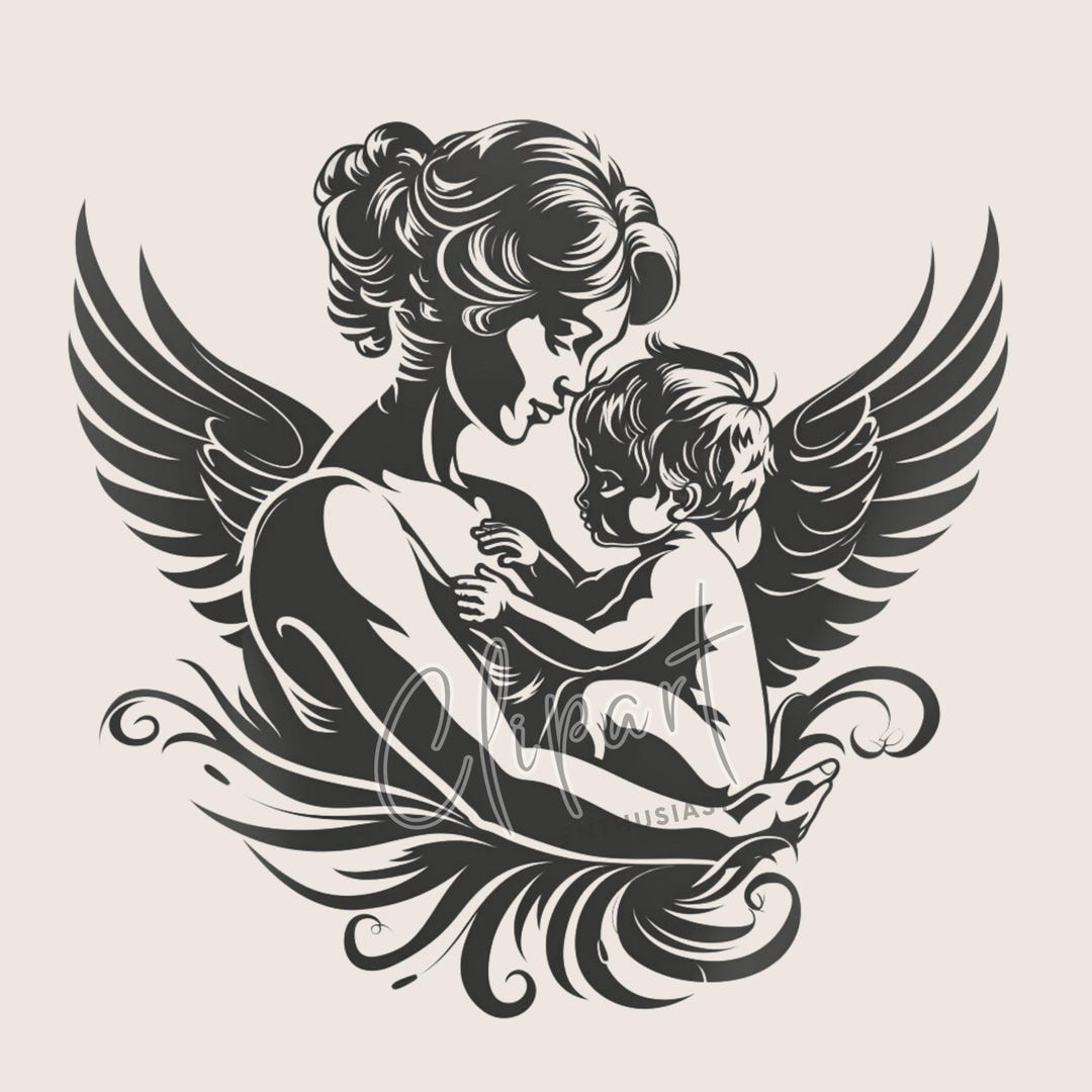 Newborn SVG, Mom Holding Baby SVG Cut File With Angel Wings, Angel Baby ...