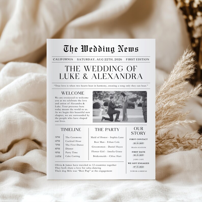 Editable Newspaper Wedding Program Timeline - Wedding Newspaper ...