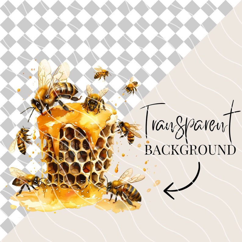 Watercolor Honey Bee SVG Clipart Bundle, Commercial Use, Cute Honeycomb ...