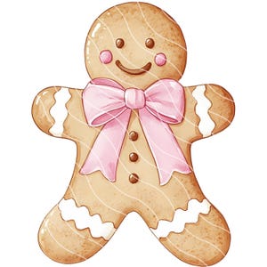 Preppy Coquette Gingerbread Clipart Watercolor, Gingerbread Man PNG ...