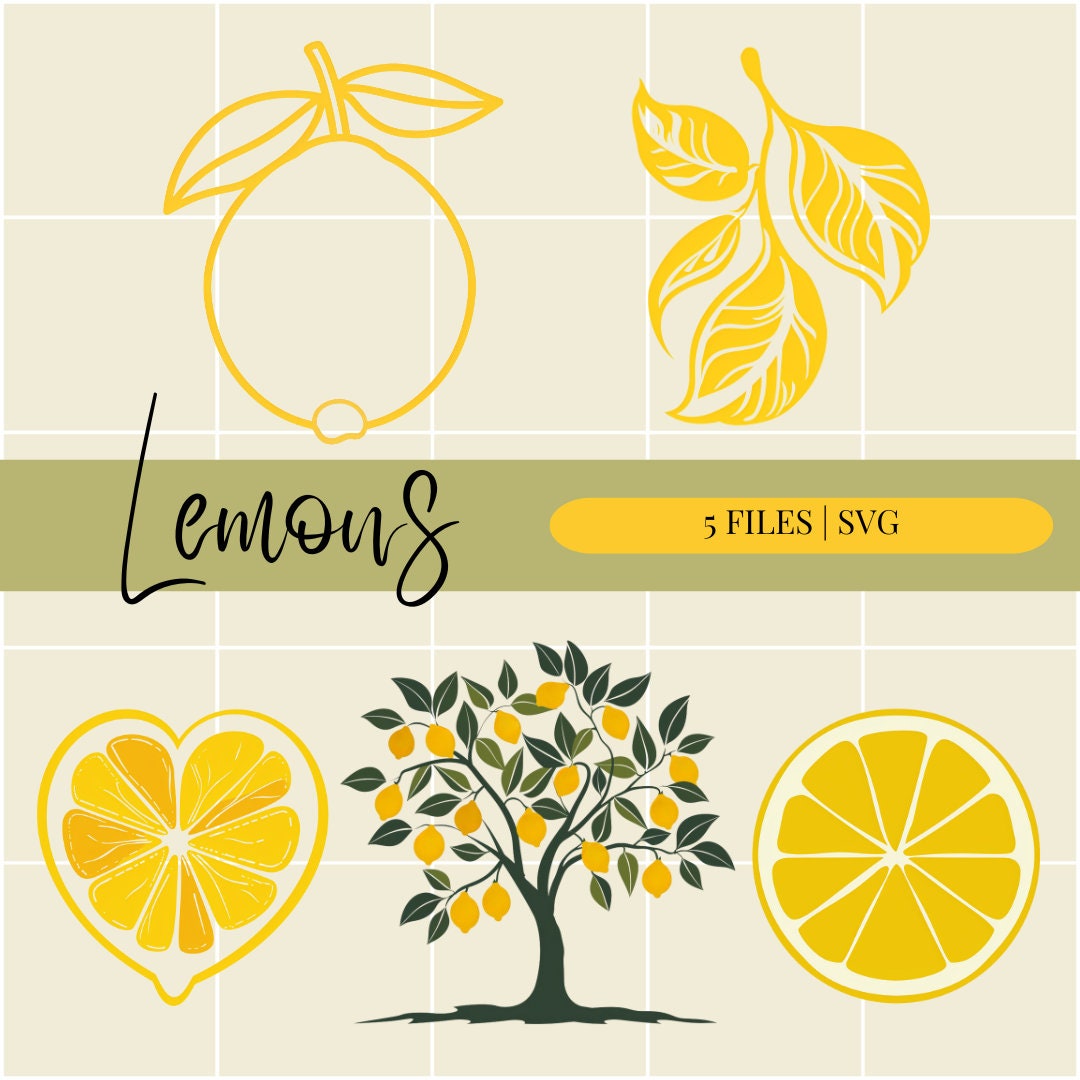 5 Lemon SVG Cut Files for Cricut & Silhouette, Lemonade, Summer Fruit ...