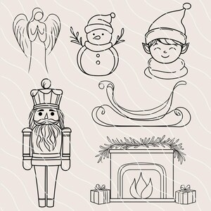 Christmas Line Art Drawings PNG & SVG Clipart Bundle Minimalist Black ...