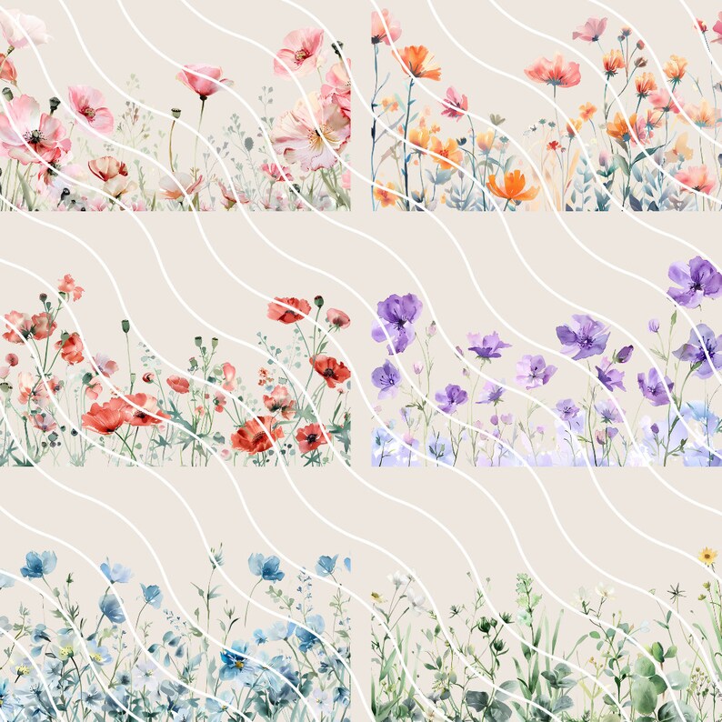 12 Watercolor Wildflower Border SVG & PNG, Wedding Clipart, High ...