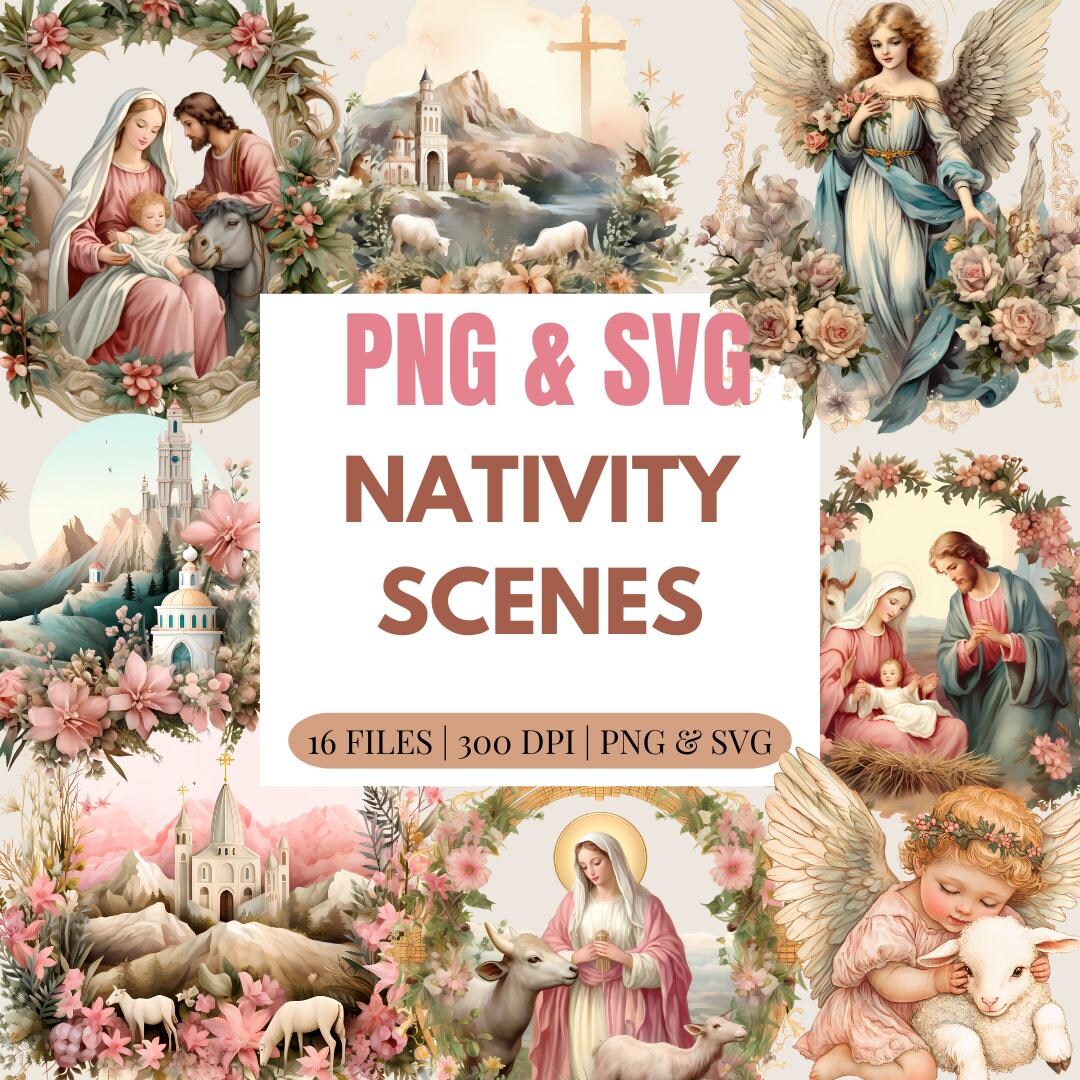 Vintage Watercolor Nativity Clipart Set, Christian Christmas Clipart ...