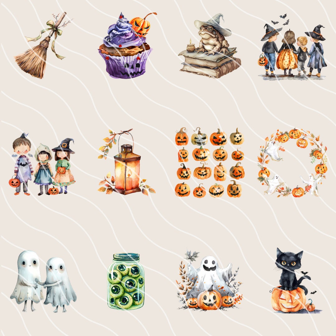 Watercolor Clipart Halloween SVG & PNG Bundle, Halloweentown PNG ...