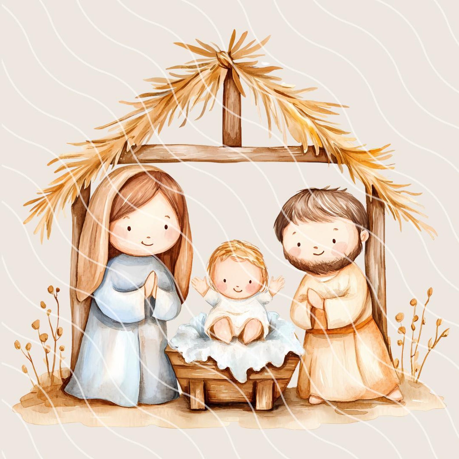 Watercolor Nativity Clipart Set, Cute Kawaii Nativity Christian ...