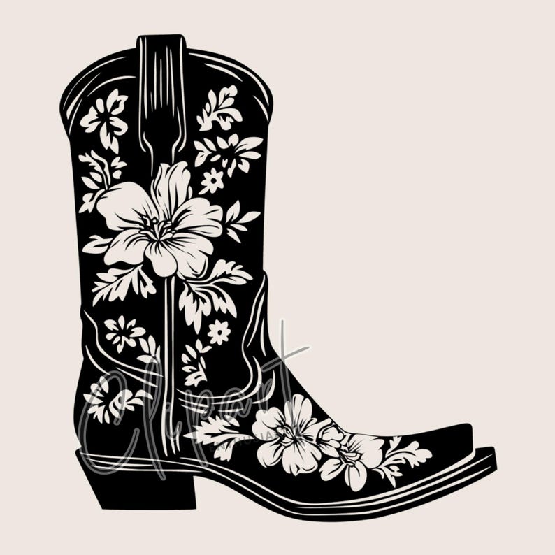 Cowgirl Boots SVG With Flowers Clipart, Wildflower SVG, Yeehaw SVG ...