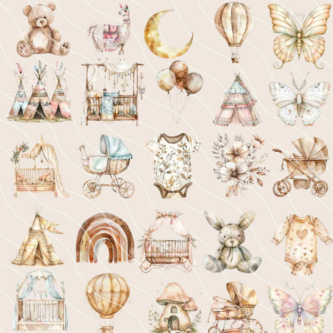 Boho Watercolor Clipart Bundle PNG for Boho Nursery Decor Wall Art ...