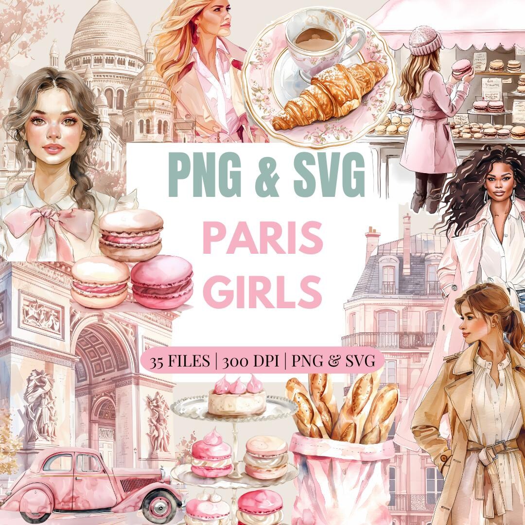 Pink Watercolor Paris Illustrations Clipart PNG & SVG, Romantic France ...