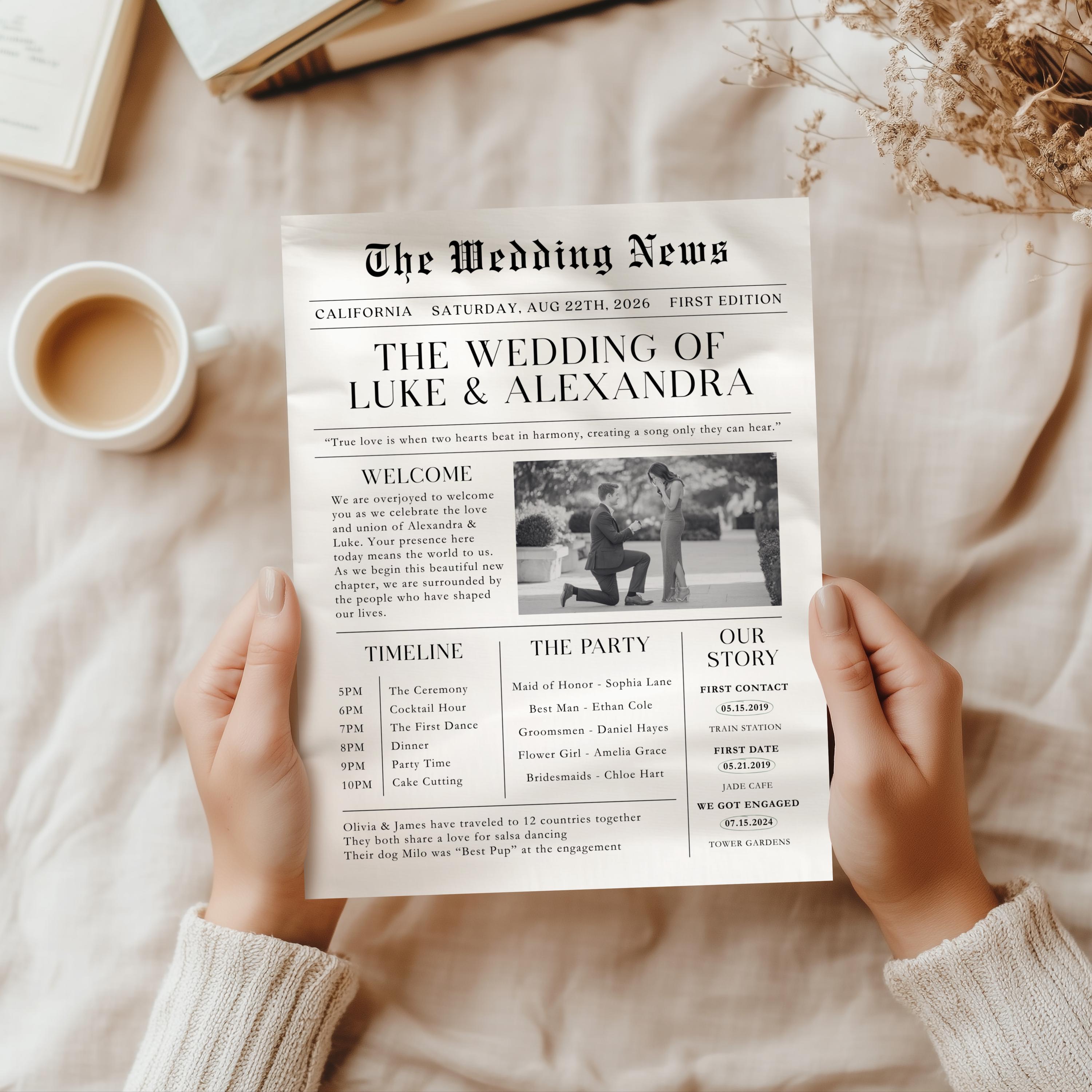 Editable Newspaper Wedding Program Timeline - Wedding Newspaper ...