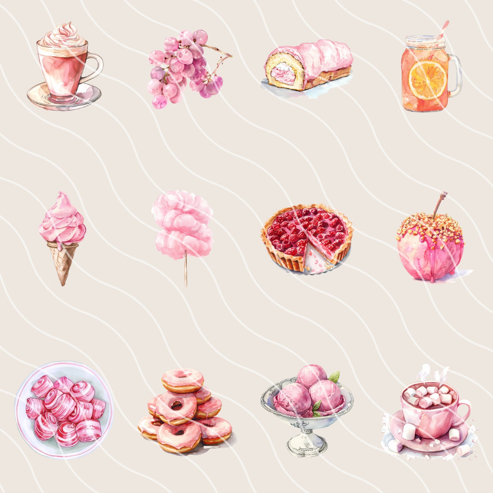 Pink Sweets Watercolor Clipart Bundle PNG & SVG, Candyland Clipart PNG ...