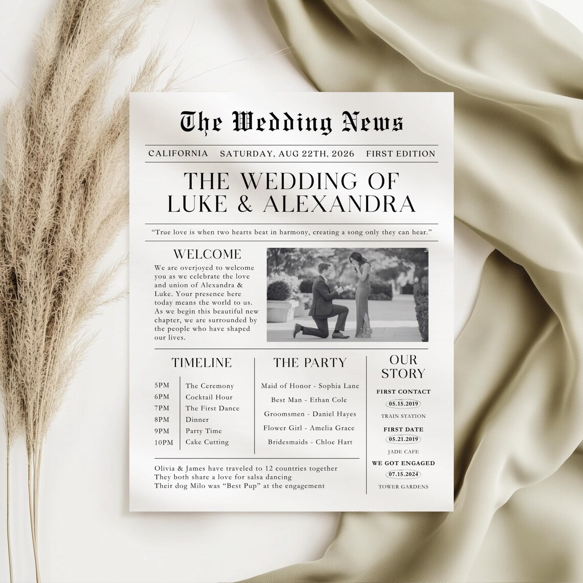 Editable Newspaper Wedding Program Timeline - Wedding Newspaper ...