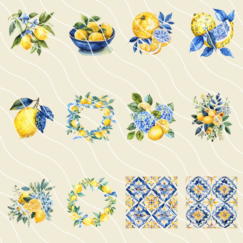 Watercolor Lemon Clipart, Lemon SVG, Lemonade, Blossom Floral Summer ...