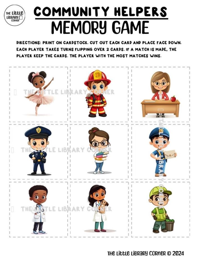 Community Helpers Memory Game - Etsy