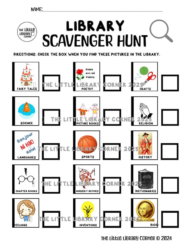 Library Scavenger Hunt - Etsy