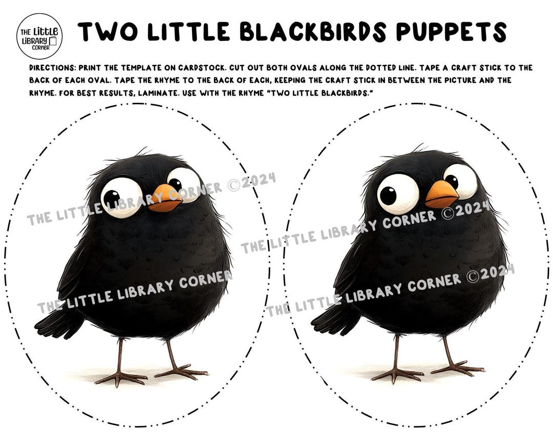 Two Little Blackbirds Stick Puppets - Etsy