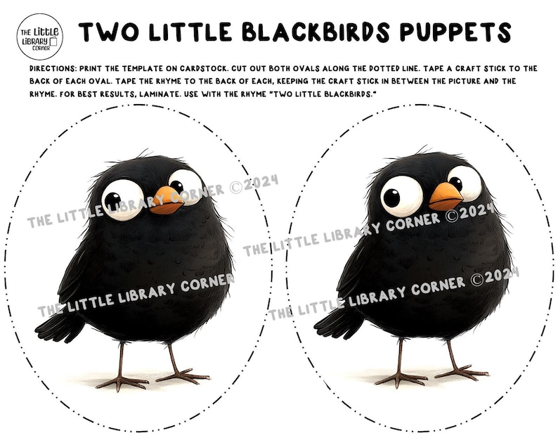 Two Little Blackbirds Stick Puppets - Etsy