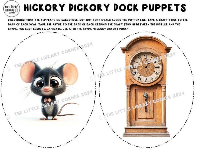 Hickory Dickory Dock Stick Puppets - Etsy