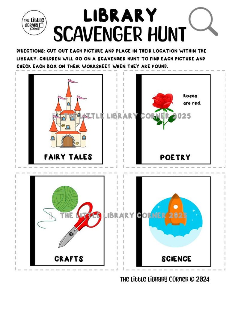 Library Scavenger Hunt - Etsy