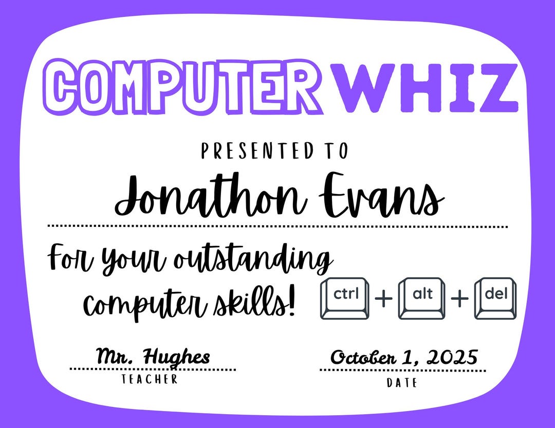 Computer Whiz Certificate Template-editable With Canva Pro - Etsy