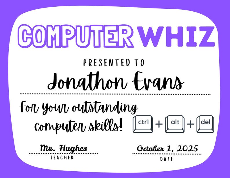 Computer Whiz Certificate Template-editable With Canva Pro - Etsy
