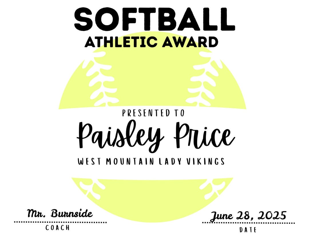 Softball Athletic Award Template-editable With Canva Pro - Etsy