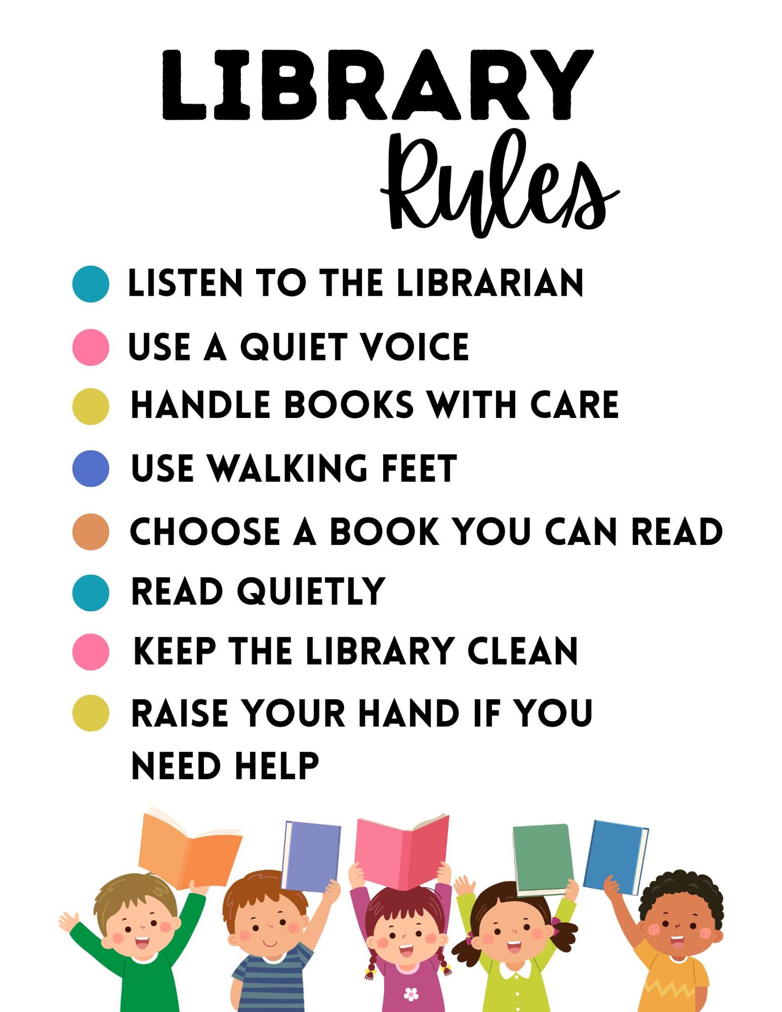 Library Rules Poster - Etsy