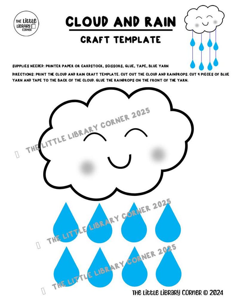 Cloud and Rain Craft Template - Etsy