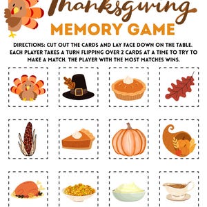 Thanksgiving Memory Game - Etsy