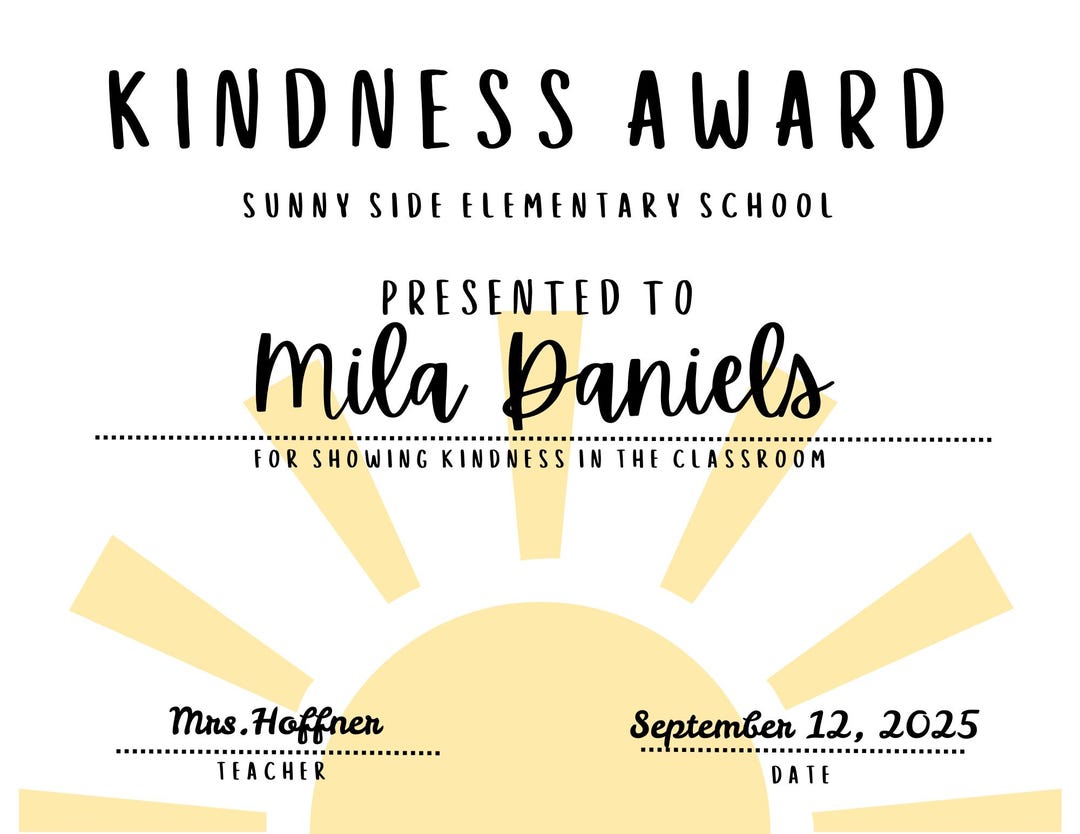 Kindness Award Sunshine Design Template-editable With Canva Pro - Etsy