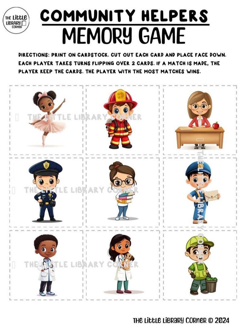Community Helpers Memory Game - Etsy