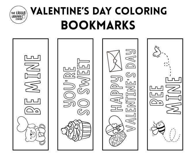 Printable Cute Valentine Coloring Bookmarks for Kids, Children's ...