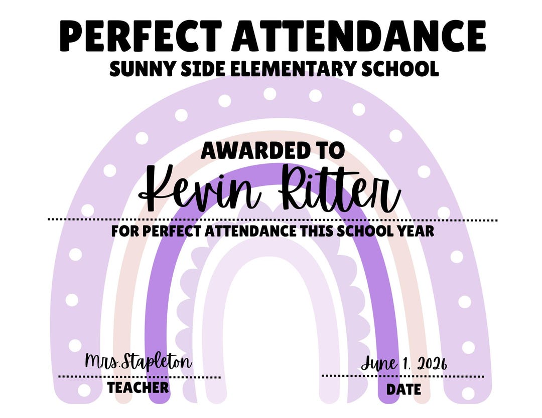 Perfect Attendance Award Template-editable - Etsy
