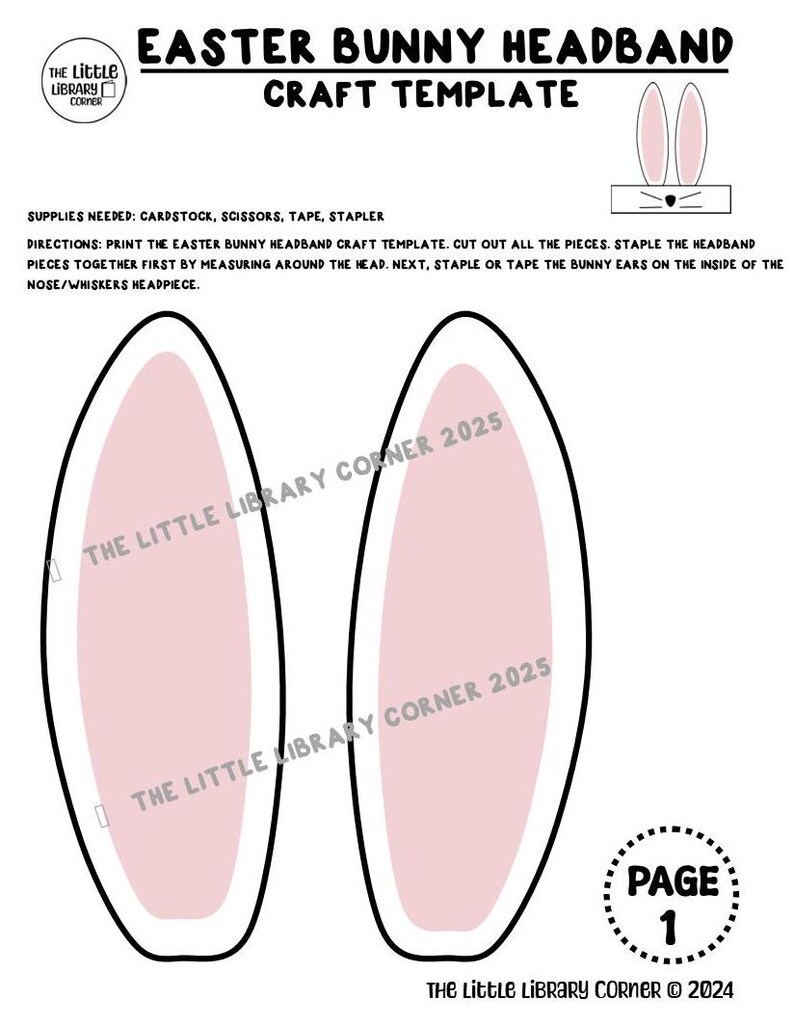 Easter Bunny Headband Craft Template - Etsy