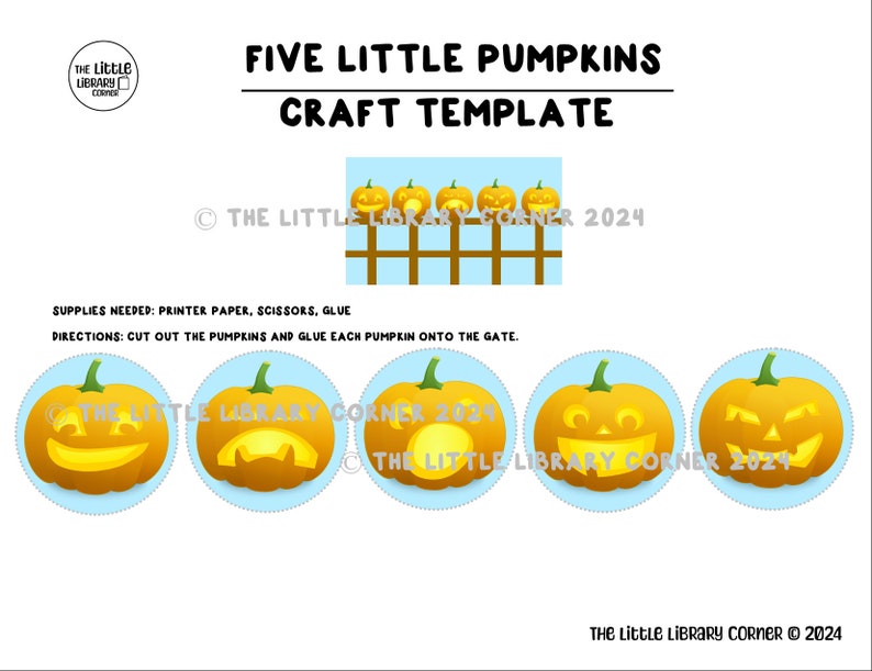 Five Little Pumpkins Craft Template - Etsy