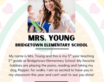 Meet the Teacher Butterfly Themed Welcome Letter Template for Grades PK ...