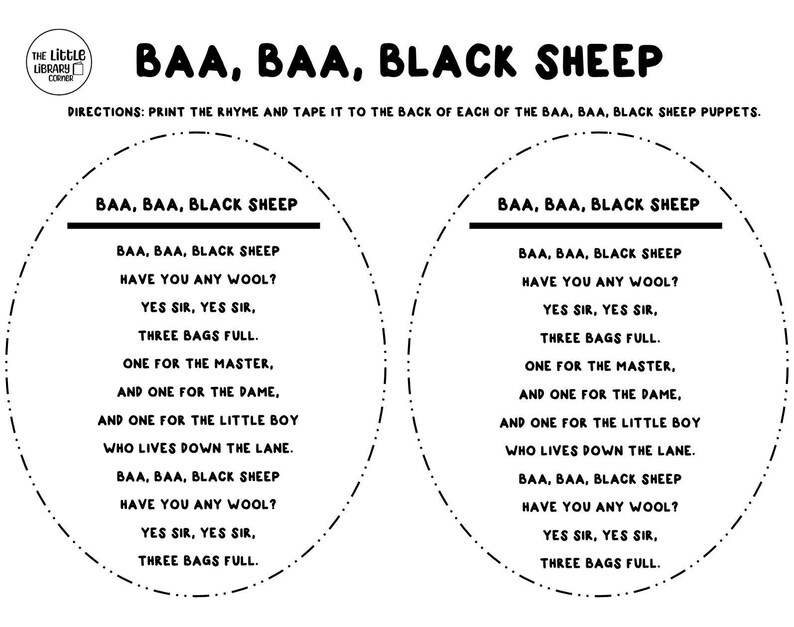 Baa, Baa Black Sheep Stick Puppets - Etsy