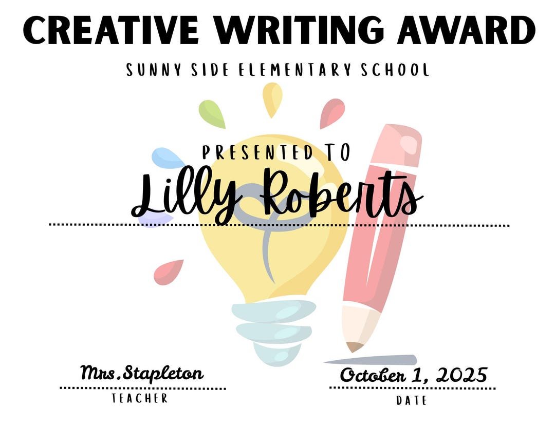 Creative Writing Award Template-editable With Canva Pro - Etsy