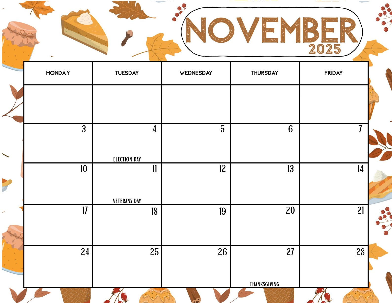School Year Monthly Calendars Weekdays 2025-2026 Template-editable With ...