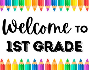 Welcome to First Grade Classroom Decor Posters Boho Rainbow Classroom ...