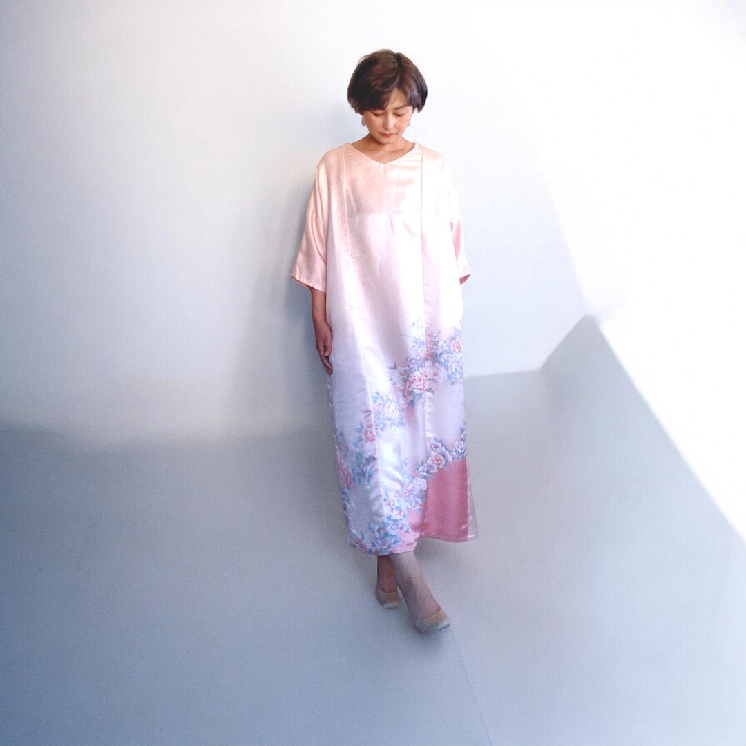 Stained. Houmongi Kimono Remake Dress High-quality Pure Silk, One Size ...