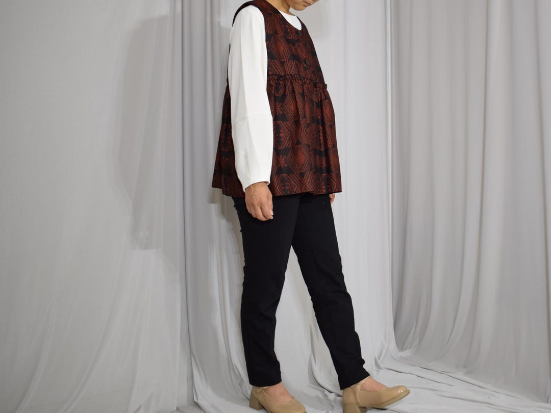 Vintage Kimono Vest – Upcycled Japanese Tsumugi – Sleeveless Gathered ...