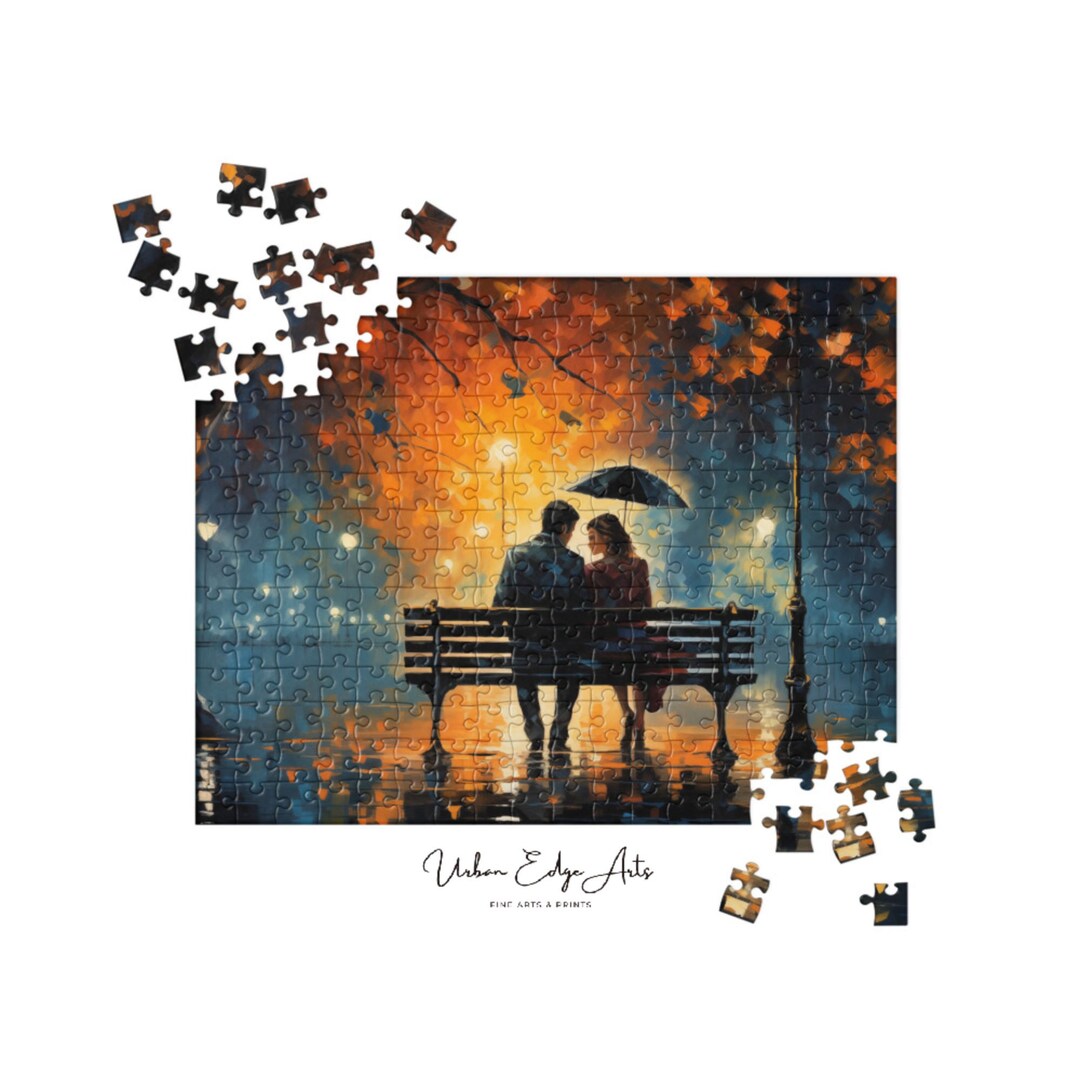 Jigsaw Puzzle Romantic Rendezvous in Rain Couple's Intimate Moment - Etsy