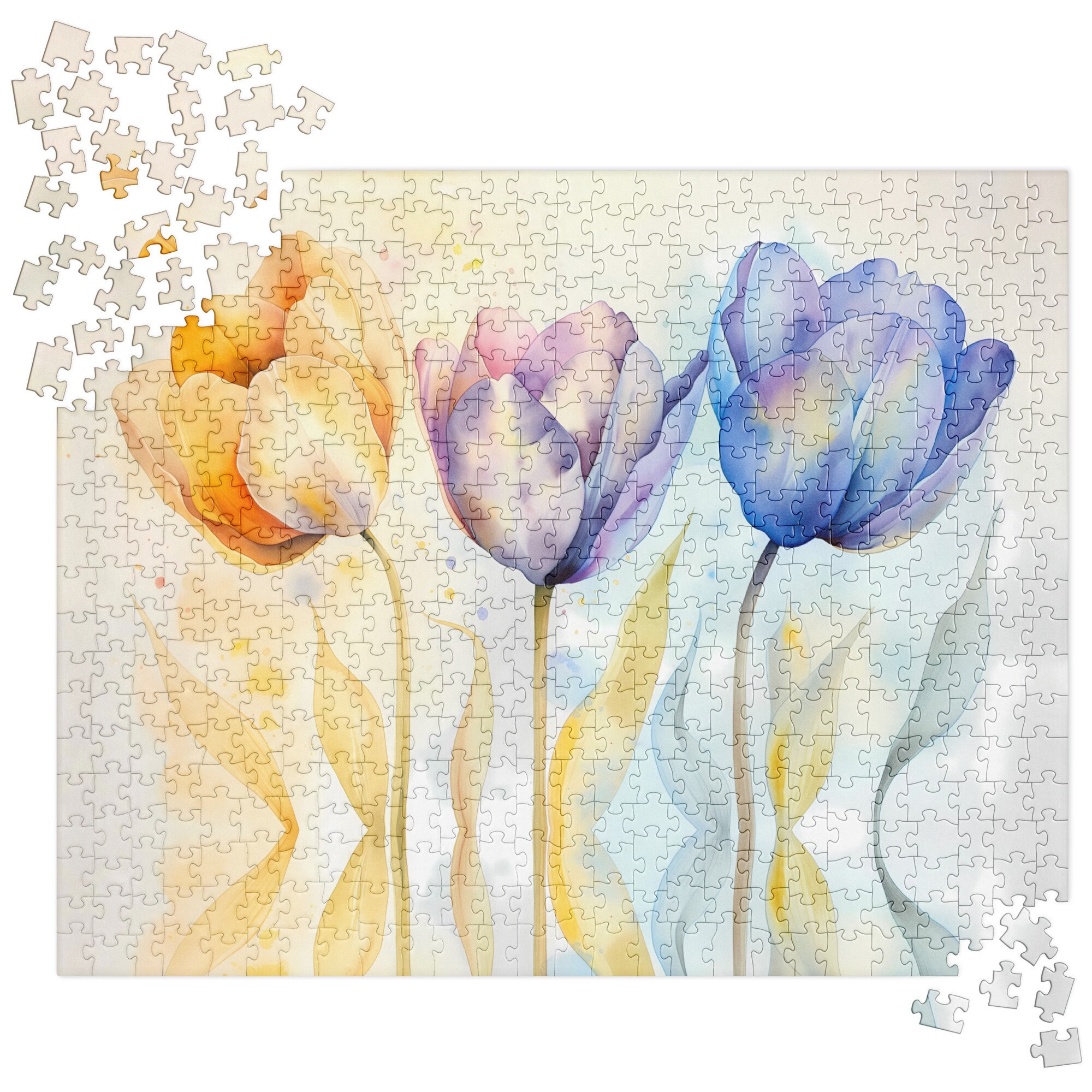 Serene Tulip Elegance: Pastel Tulip Trio Watercolor Jigsaw Puzzle - Etsy