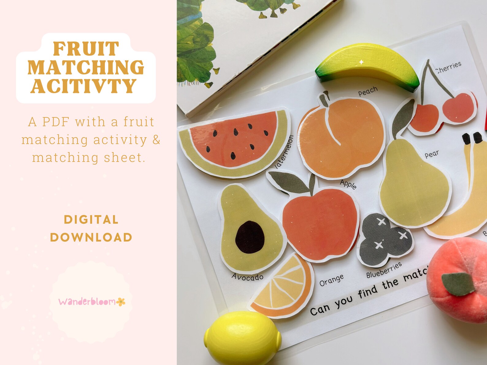 Toddler Fruit Matching Game, Fruit Matching Card Printable, Toddler ...