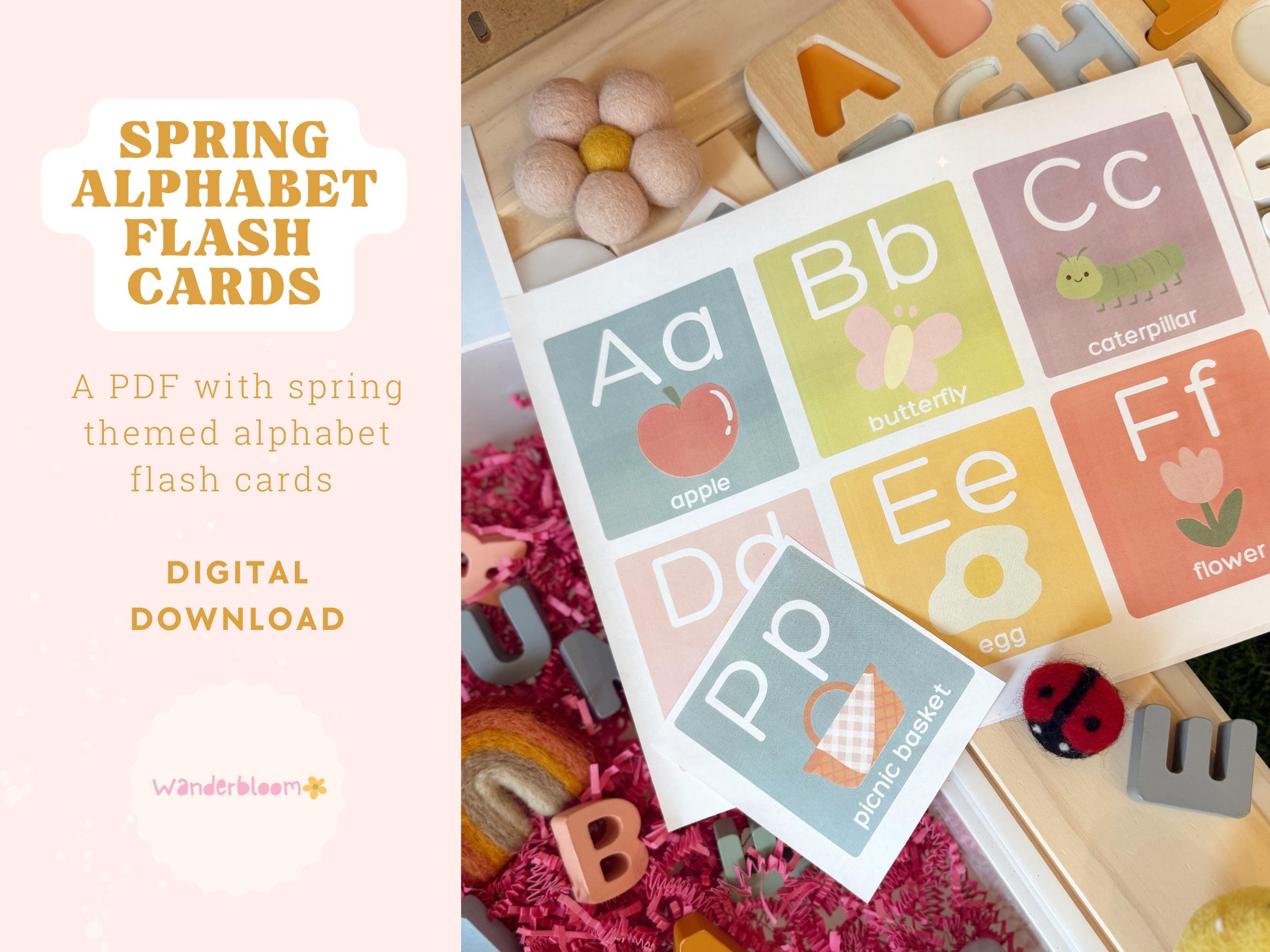 Toddler Printable Alphabet Flash Cards, Spring Alphabet Printable ...