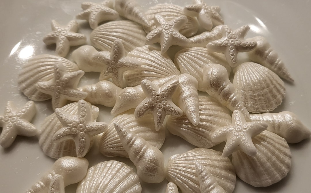 Edible Shells and Starfish Sugarpaste Cake / Cupcake Decorations 36 ...