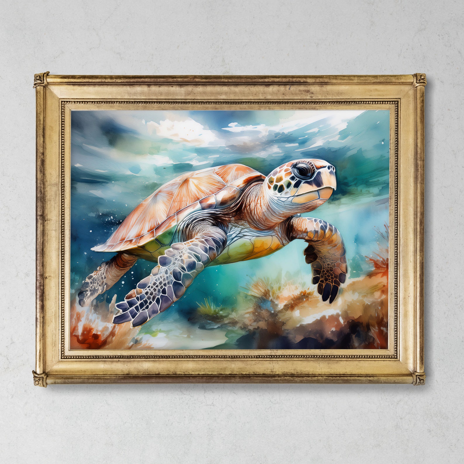 Sea Turtle Art Print, Digital Print, Printable Wall Art Poster, Turtle ...