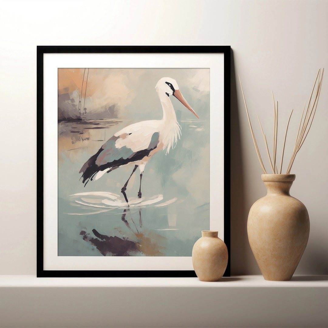 Stork Art Print, Digital Print, Printable Wall Art Poster, Bird ...